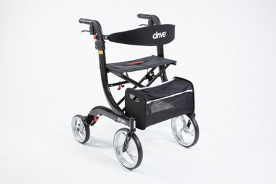 Drive Nitro Rollator - Black 4-wheeled Folding Rollator with Bag, Seat ...