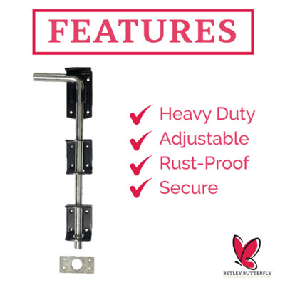 Drop Bolt 12" Gate Garage Heavy Duty Shed Lock Black & Zinc