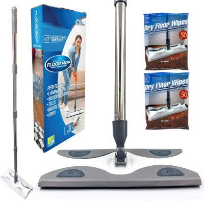 Dry Floor Sweeper Mop and 100 Refill Pack Wood, Laminate & Tile Dust Mop