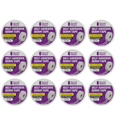 Drywall Master Scrim Tape 50mmX50m High Strength Self-Adhesive Pack of 12