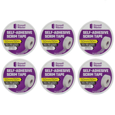 Drywall Master Scrim Tape 50mmX50m High Strength Self-Adhesive Pack of 6