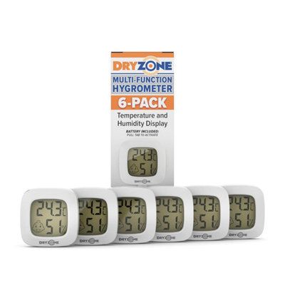 Dryzone Digital Hygrometer (White, 6-Pack) Mini Magnetic Temperature & Humidity Monitor with ...