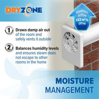 Dryzone dMEV Bathroom & Kitchen Extractor Fan (100/125mm, White) Timer ...