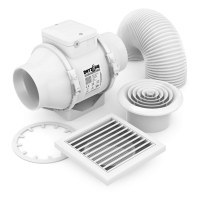 Dryzone In-Line Extractor Fan Kit with Timer (100mm, White) For Lofts ...