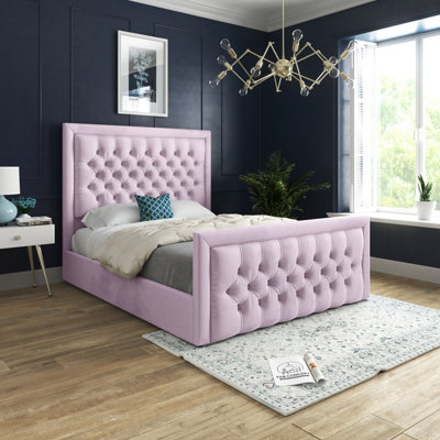 DS Living Kingston Upholstered Soft Pink Plush Velvet Single Size Bed ...