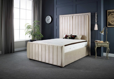 DS Living Milly Panel Upholstered Panel Bed Frame Soft Touch Cream ...