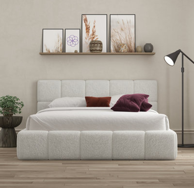 DS Living Ovella Cubed Upholstered Boucle Dove Bed
