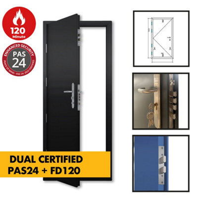 Dual Certified PAS24/FD120 Fire Rated Steel Door White RAL9003 (940 x ...