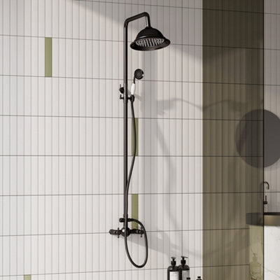 Dual-control Retro Bathroom Shower Faucet Set with Ceramic Handheld Shower