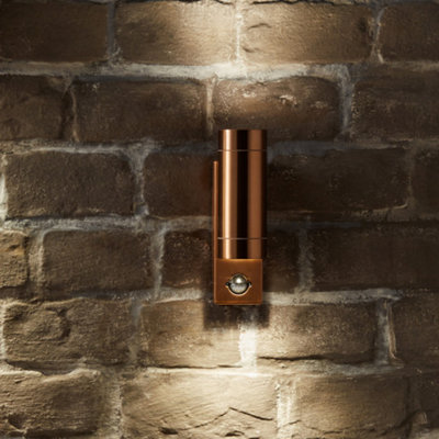 Dual Copper PIR Wall Light Outdoor Garden Metal Wall Lights