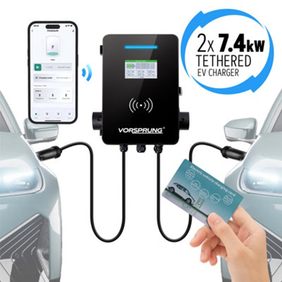 Dual EV Charger (Tethered) - Charge 2 Cars - Type 2 - Solar - LCD - App ...