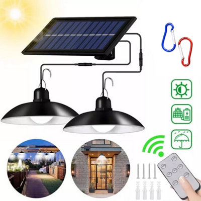 Dual Head Solar LED Pendant Lights with Remote - IP65 Garden, Shed ...