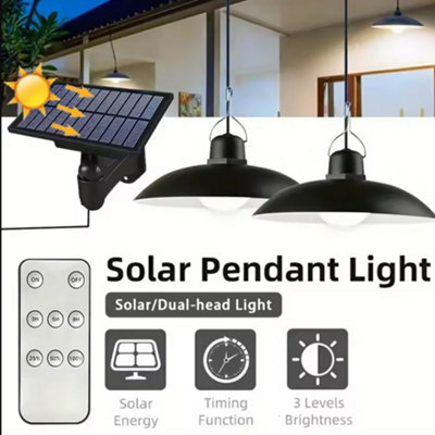 Dual Head Solar LED Pendant Lights with Remote - IP65 Garden, Shed ...