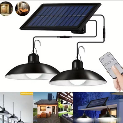 Dual Head Solar LED Pendant Lights with Remote - IP65 Garden, Shed ...