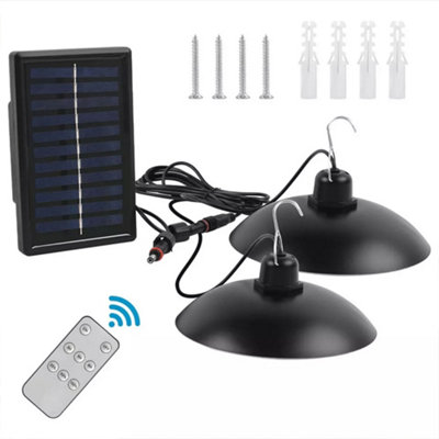 Dual Head Solar LED Pendant Lights with Remote - IP65 Garden, Shed ...