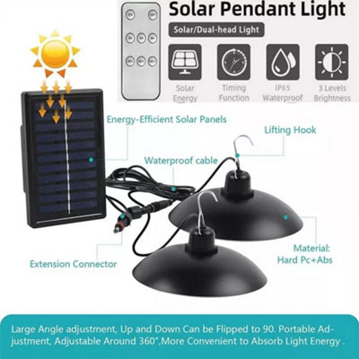 Dual Head Solar LED Pendant Lights with Remote - IP65 Garden, Shed ...