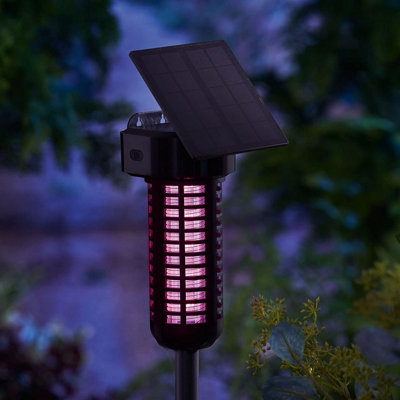 Dual Powered Garden Insect Killer Lamp Solar or USB Rechargeable Staked Rainproof Zapper with 15 LEDs