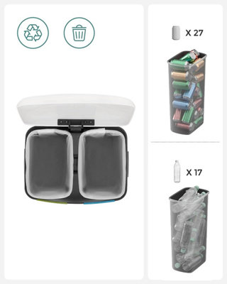 Dual Rubbish Bin, 2 x 20L Trash Can, Metal Step Bin, with Dual ...
