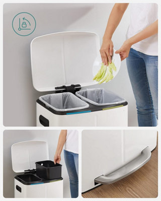 Dual Rubbish Bin, 2 x 20L Trash Can, Metal Step Bin, with Dual ...