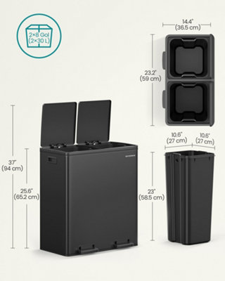 DUAL RUBBISH BIN, 2 X 30L RECYCLING BIN WITH 15 RUBBISH BAGS, 2 ...