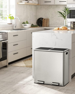 Dual Rubbish Bin, 2 x 30L Trash Can, Metal Step Bin, with Dual ...