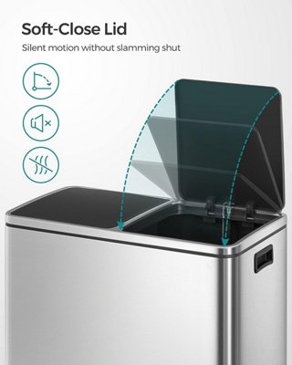 Dual Rubbish Bin, 2 x 30L Trash Can, Metal Step Bin, with Dual ...