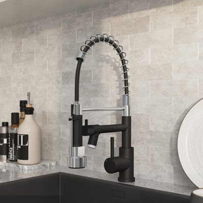 Dual Spout Swivel Kitchen Faucet Mixer Taps with LED Light, Black