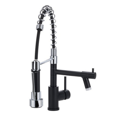 Dual Spout Swivel Kitchen Faucet Mixer Taps with LED Light, Black