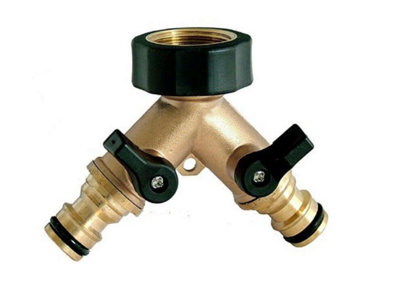 Dual Tap Brass Connector Set with 2 hose end connectors 3/4" Hazelock ...