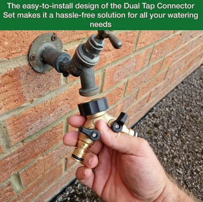 Dual Tap Brass Connector Set with 2 hose end connectors 3/4" Hazelock ...