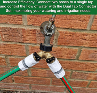 Dual Tap Brass Connector Set with 2 hose end connectors 3/4" Hazelock ...