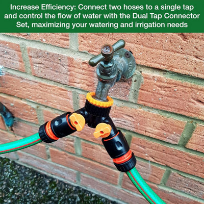 Dual Tap Connector Set - Two Premium Hose End Connectors with 3rd Male ...