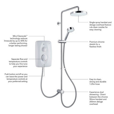 Dual Twin Head Electric Shower 9.5kw White Chrome Bathroom