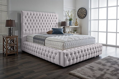 Duchess Silver Plush Valvet Upholstered Gas Lift Ottoman Storage Bed ...