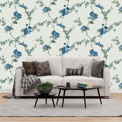Duck Egg Blue Floral Wallpaper Textured Embossed Metallic Paste The ...