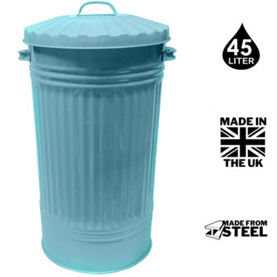 Duck Egg Blue Metal Bin Retro Bin Tapered Galvanised Dustbin Vintage ...