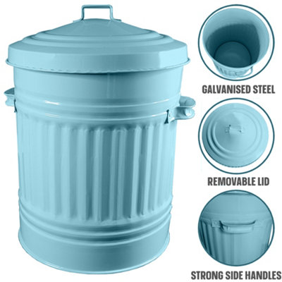 Duck Egg Blue Metal Bin with Dustbin Lid Strong Steel 30L Bin Ideal for ...