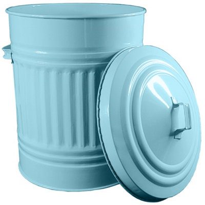 Duck Egg Blue Metal Bin with Dustbin Lid Strong Steel 30L Bin Ideal for ...