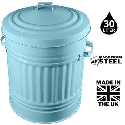 Duck Egg Blue Metal Bin with Dustbin Lid Strong Steel 30L Bin Ideal for ...