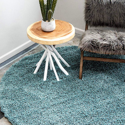 Duck Egg Blue Thick Shaggy Circle Rug - California - 120cm | DIY at B&Q