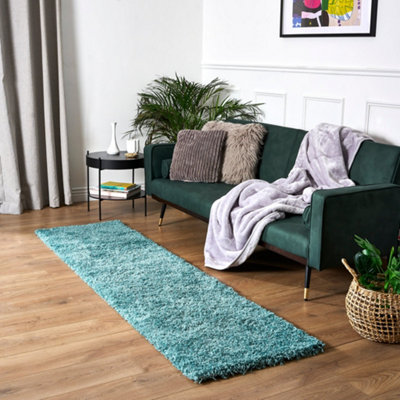 Duck Egg Blue Thick Shaggy Rug - California - 60x230cm (2'x7'8")