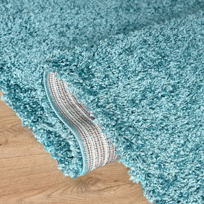 Duck Egg Blue Thick Shaggy Rug - California - 60x230cm (2'x7'8") at B&Q