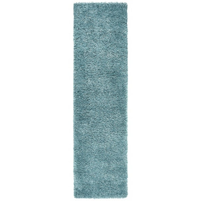 Duck Egg Blue Thick Shaggy Rug - California - 60x230cm (2'x7'8")