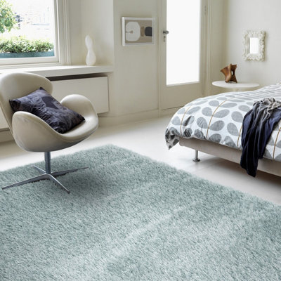Duck Egg Plain Modern Shaggy Luxurious Easy to Clean Rug for Living ...