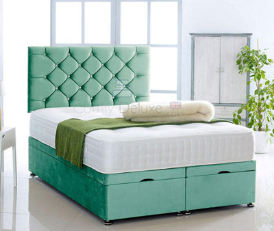 Duck Egg Plush Foot Lift Ottoman Bed With Memory Spring Mattress And ...