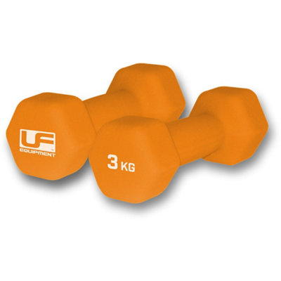 Dumb-Bell Pair - 2x 3kg Orange Dumbbells - Neoprene Coated Slip Free ...