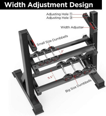 Dumbbell Rack Adjustable 3-Tier Weight Stand Heavy Duty MAX 500KG