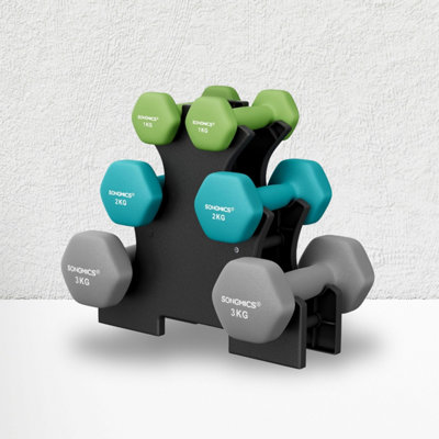 Dumbbell Set with Storage Rack, 6 Hand Weights in Hex Design, Fitness ...