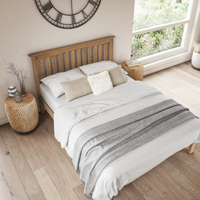 Dunkeld Solid Wooden Oak Bed Frame - King- Low Footboard - Shaker Style