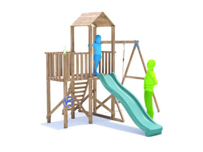 Dunster House Climbing Frame with One Swing & Slide BalconyFort High ...